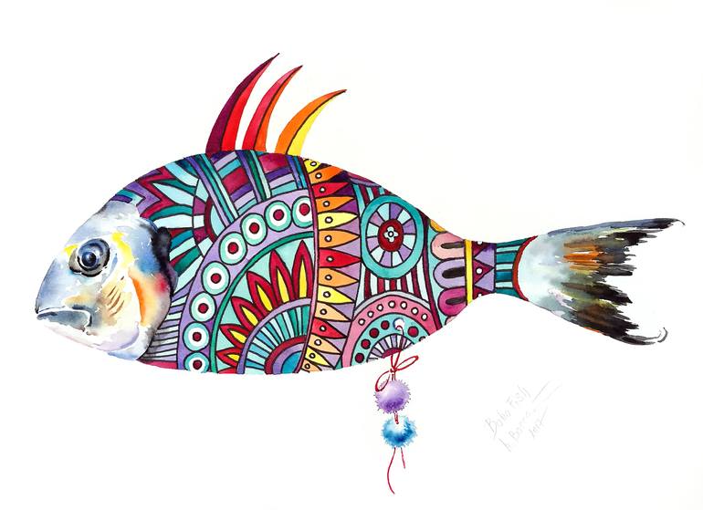BOHO FISH Painting by Luba Boccardi | Saatchi Art
