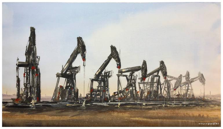 Oil and Gas Art / Oilfield Art / Pumpjack System CAL Painting by ...