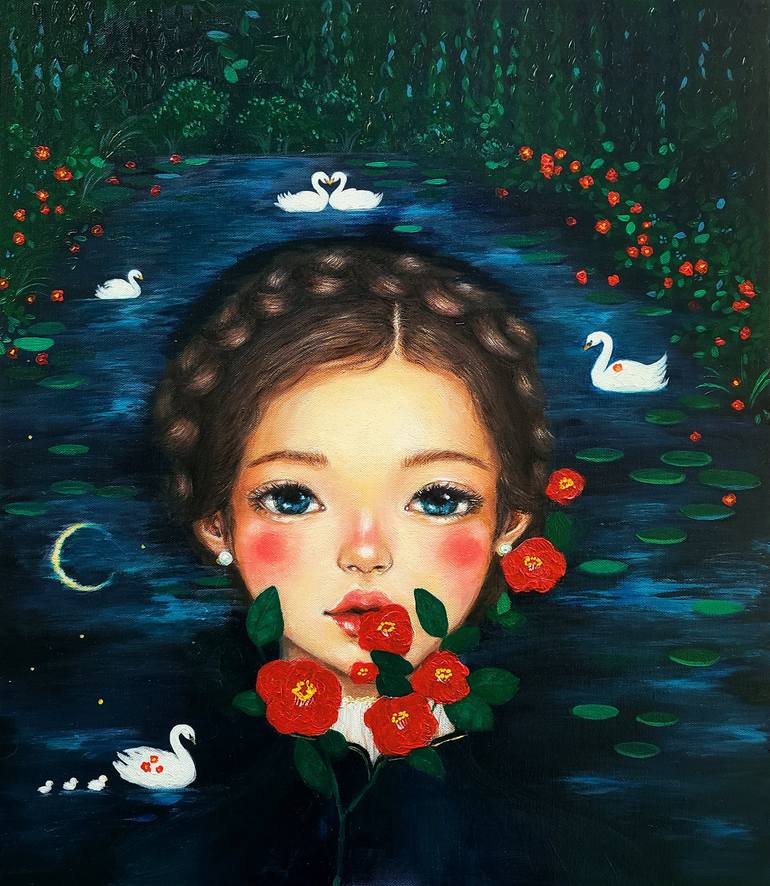 Manifestation: Camellia Swan Lake Painting by Eury Kim | Saatchi Art
