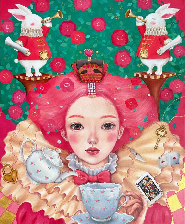 Red Queen in Camellia Garden Painting by Eury Kim | Saatchi Art