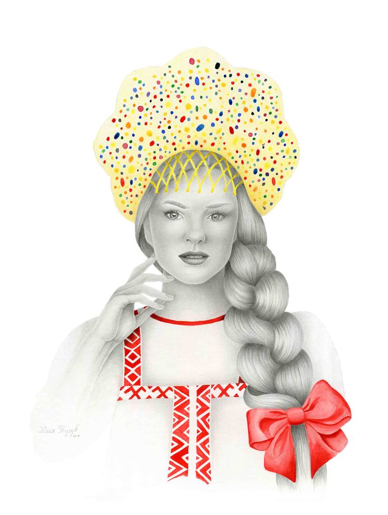 Kokoshnik Russian Girl Drawing by Julia Tulub | Saatchi Art