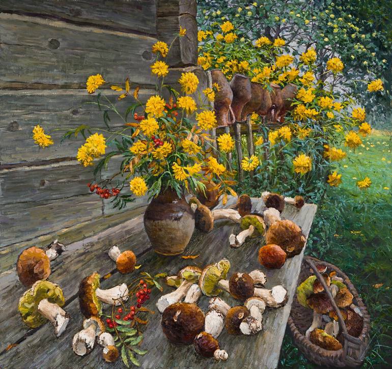 Still Life with Porcini Mushrooms Painting by Elena Barkhatkova ...