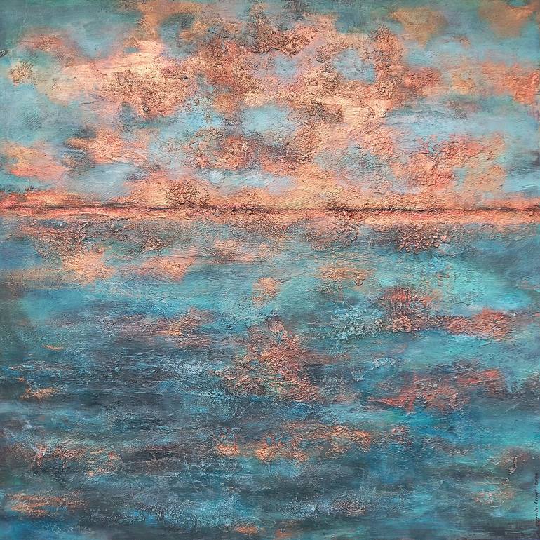 Across the sea/Copper landscape/abstract painting Painting by Tetyana ...