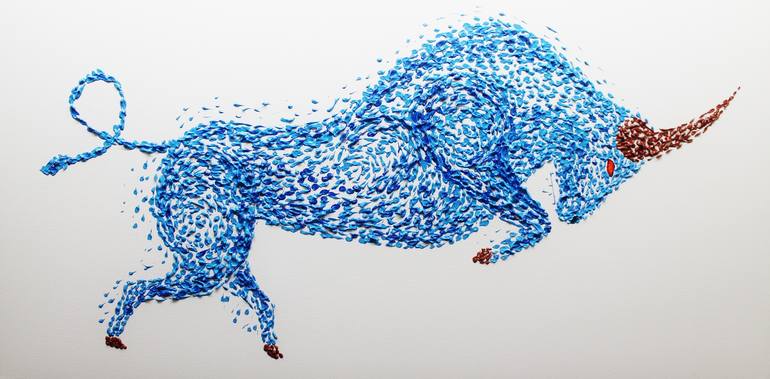 Blue bull animal Painting by Artist Viorel | Saatchi Art