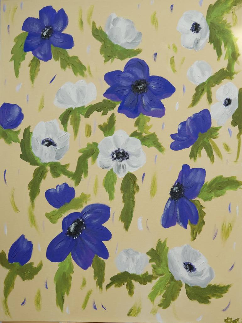 Purple & white poppy on field of cream Painting by Becky Danese ...