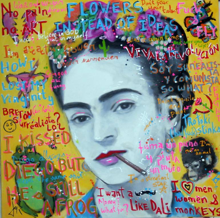 Frida, Flowers Instead of Ideas Painting by Jy Rendo | Saatchi Art