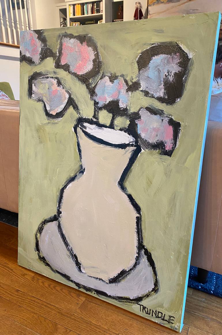 Flowers on Green Painting by Sarah Trundle | Saatchi Art