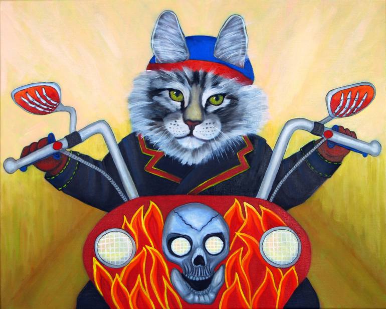Harley Cat Painting by Dawna Boehmer | Saatchi Art