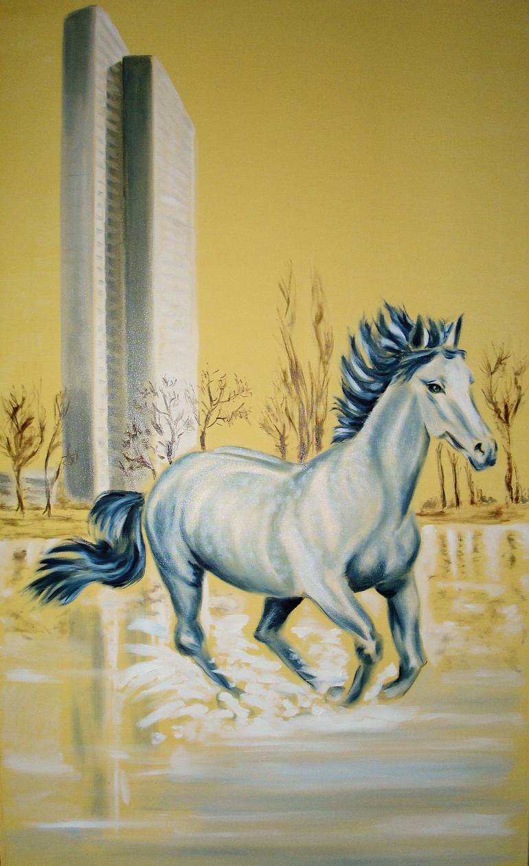 The city is not made for horses (the lake) Painting by Claude Forthomme | Saatchi Art