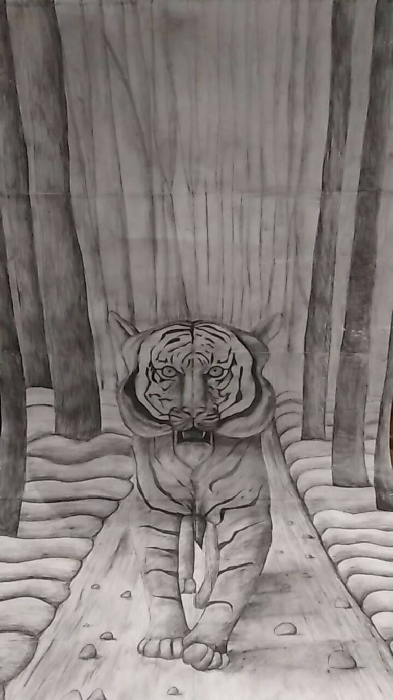Tiger in a nature walk Drawing by Anugrah Mishra | Saatchi Art