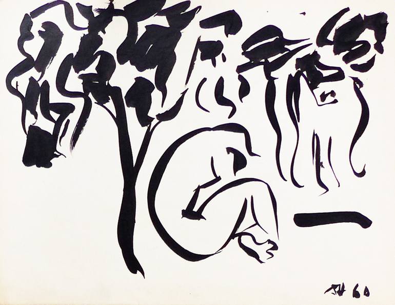 Nude under the shade Drawing by Alin Vonica | Saatchi Art