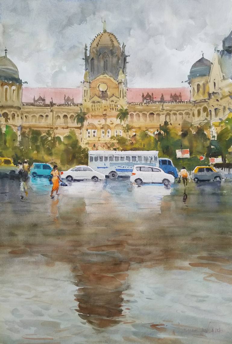 Mumbai Monsoon 1 Painting by Bhargavkumar Kulkarni | Saatchi Art
