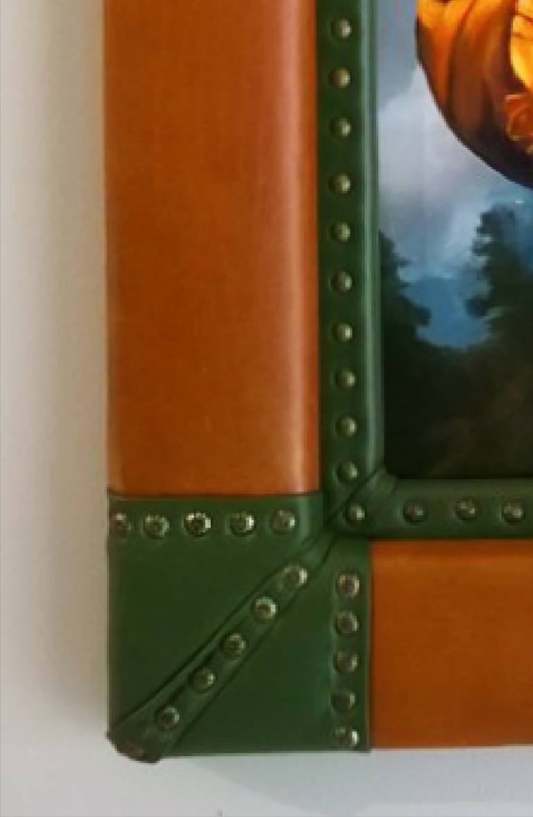 TOM SELLECK HAND PAINTED OIL IN CUSTOM HAND MADE ITALIAN LEATHER FRAME ...