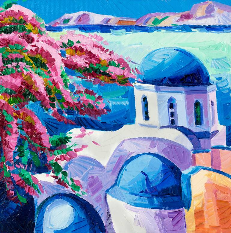 Santorini churches Painting by Boyan Dimitrov | Saatchi Art