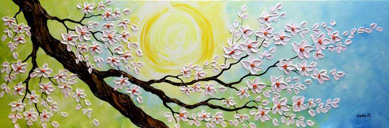 Cherry Blossom - Original Large Textured Flowers Painting Painting by ...