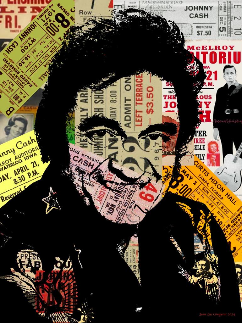 Johnny Cash Pop Art Warhol style collage Digital by Jean Luc Comperat ...