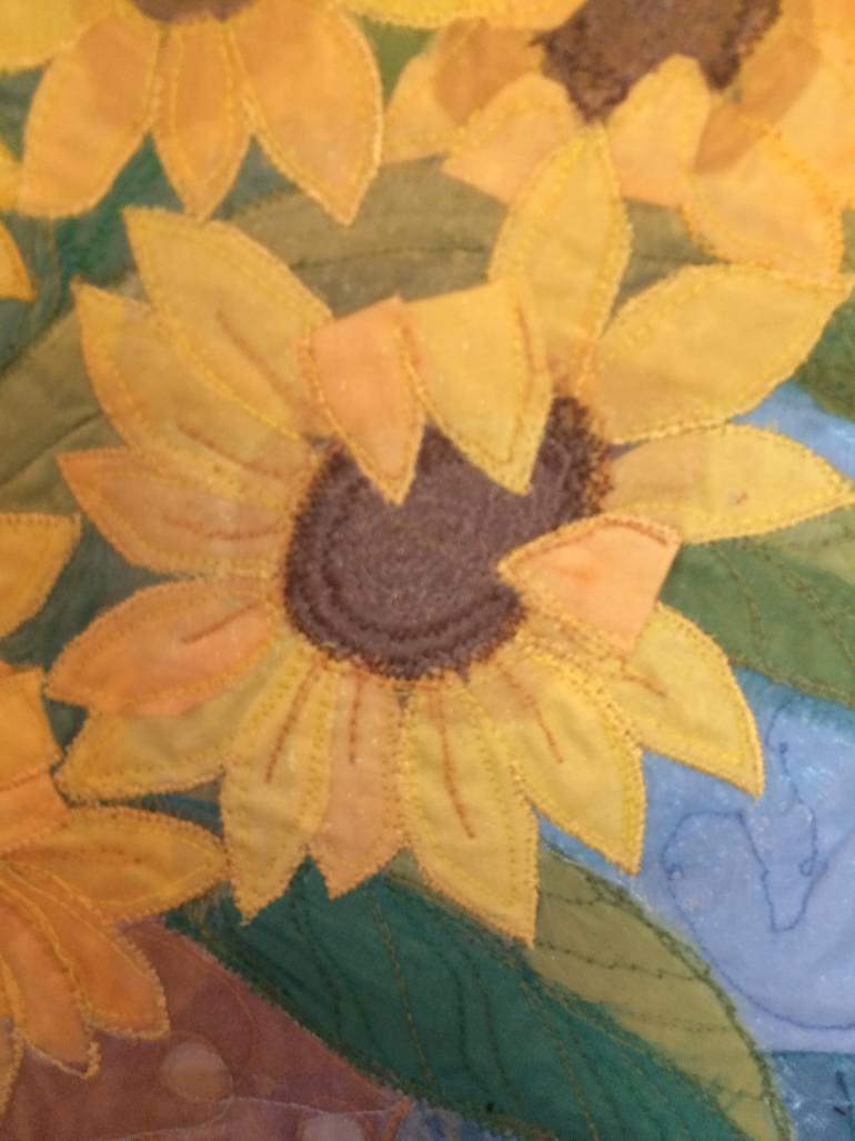 Sunflowers Textile Art Collage by Wendy Early Textile Art | Saatchi Art