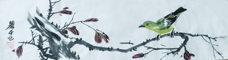 Bird, Branch: 2014 Autumn Painting by Liping Su | Saatchi Art