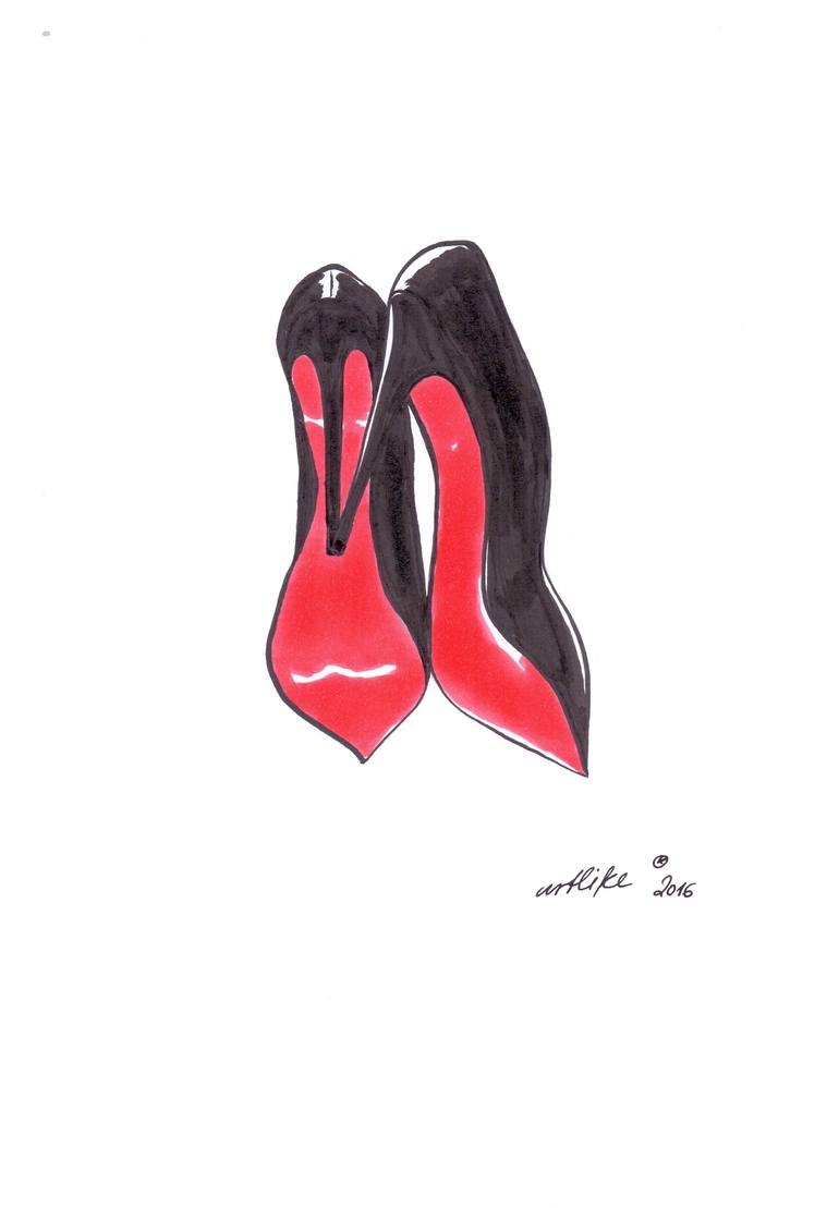 the black and red shoes Drawing by Alexandra Karakopoulou | Saatchi Art