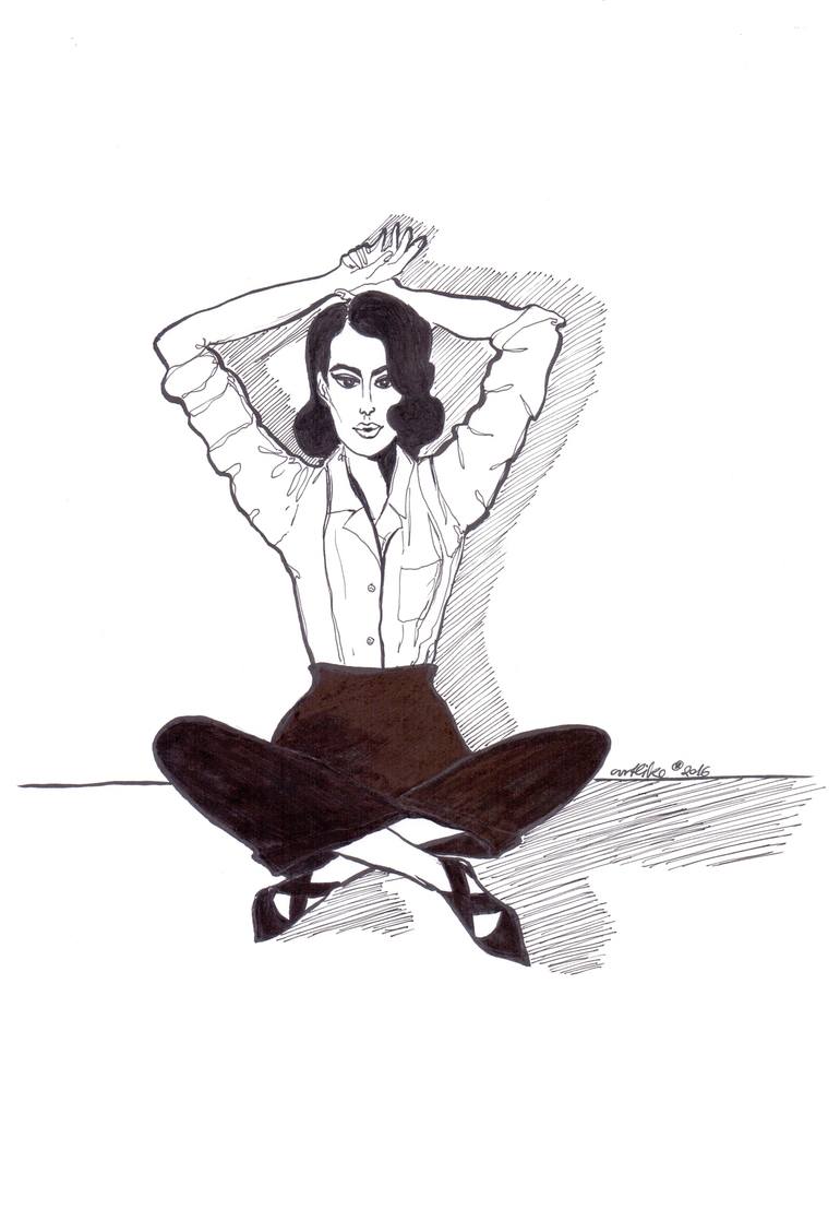 lady on the wall Drawing by Alexandra Karakopoulou | Saatchi Art