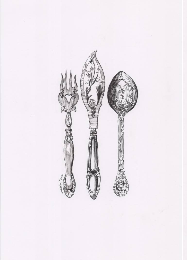 victorian cutlery Drawing by Alexandra Karakopoulou | Saatchi Art