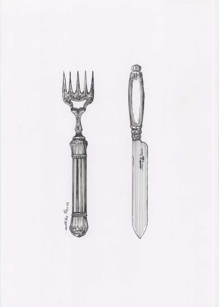 the simple cutlery Drawing by Alexandra Karakopoulou | Saatchi Art