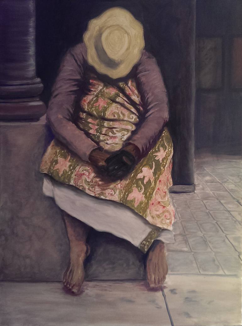 Homeless Woman Sleeping Painting by Carlos Vejar | Saatchi Art