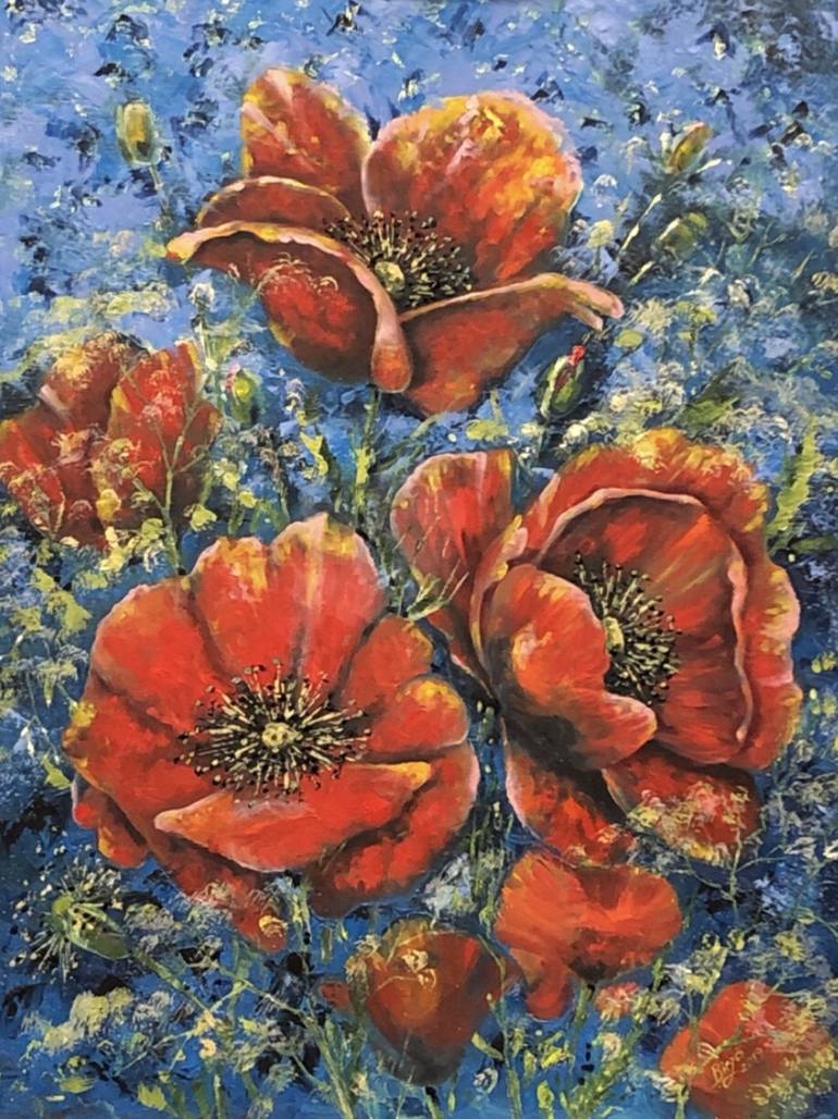 Poppy in blue Painting by Anda WhoPaintsLove | Saatchi Art