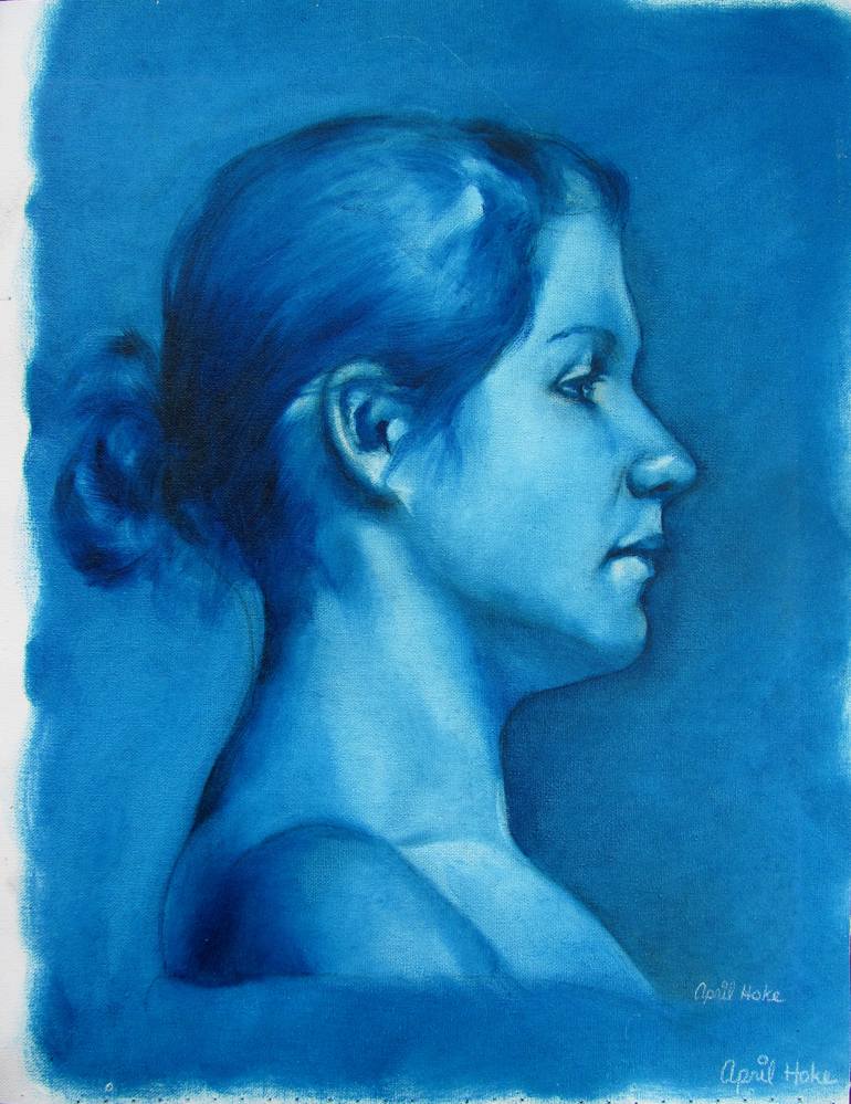 Woman in Blue, Profile Painting by April Best | Saatchi Art