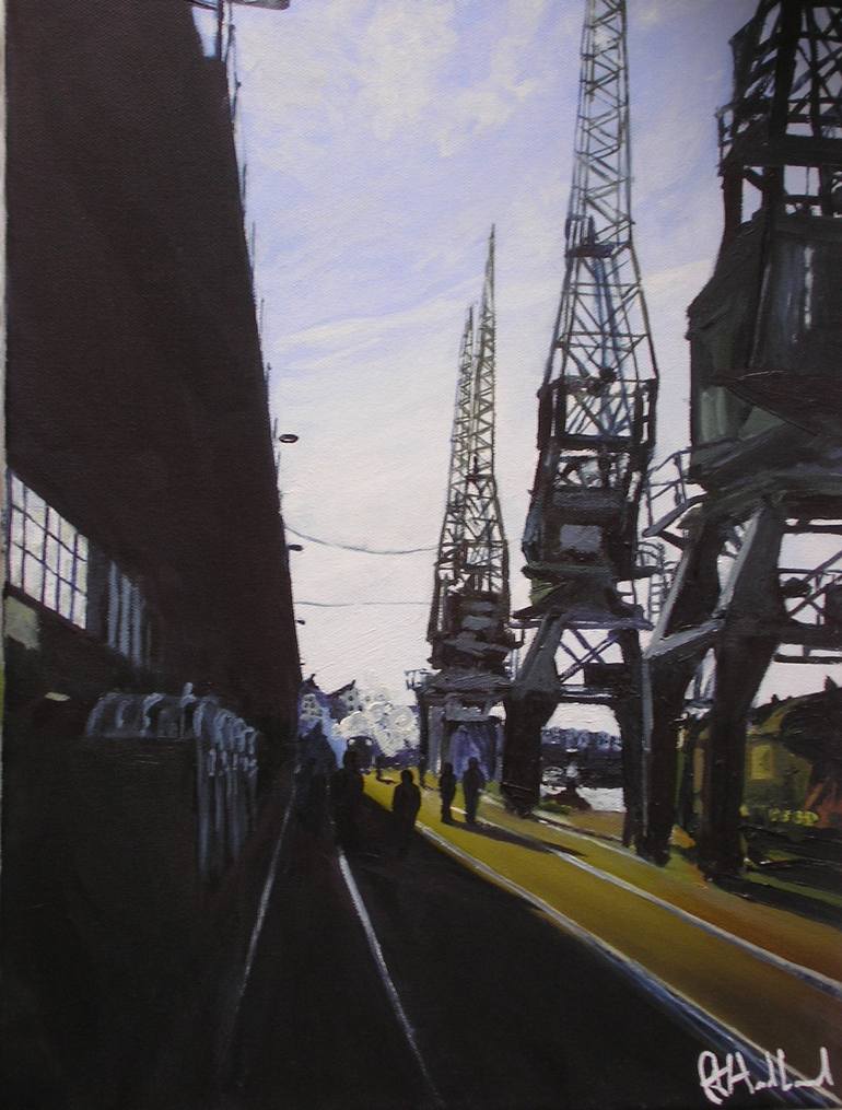 The Talking Cranes, Bristol Painting by Philip T Hadland | Saatchi Art