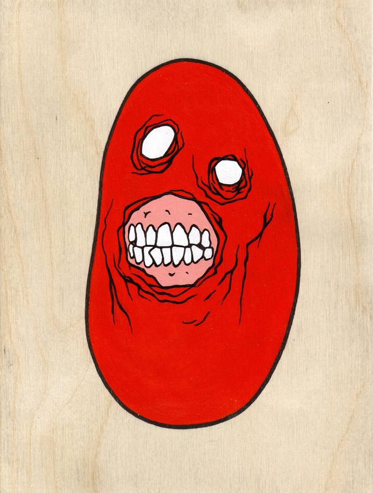 Evil Masked Zombie Pebble (red) Painting by Wayne Chisnall | Saatchi Art
