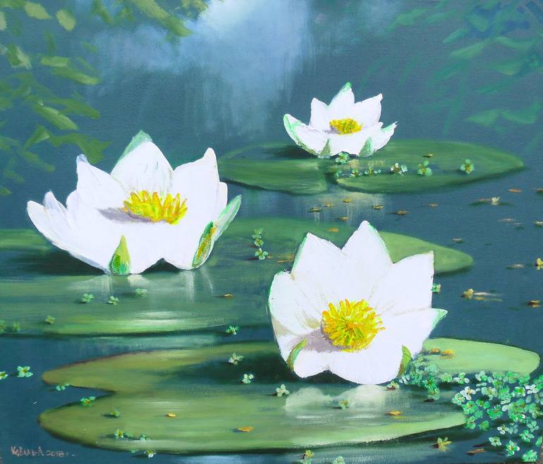 Lotuses Painting by Alexander Koval | Saatchi Art