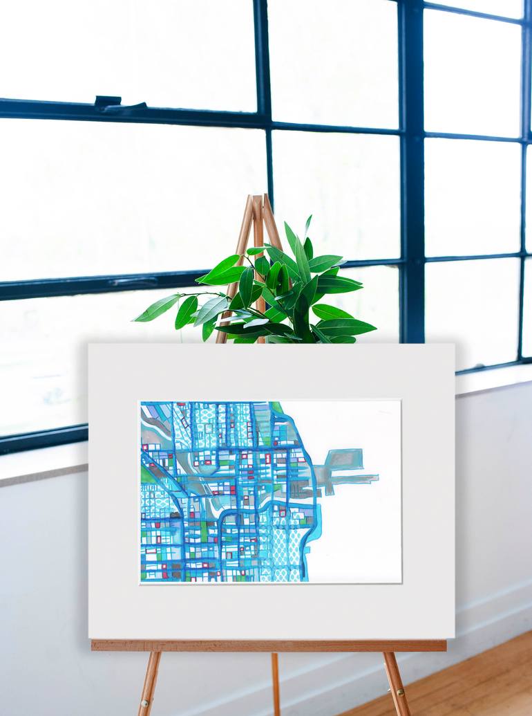 Abstract Map of Downtown Chicago - Horizontal Drawing | Corporate Art ...