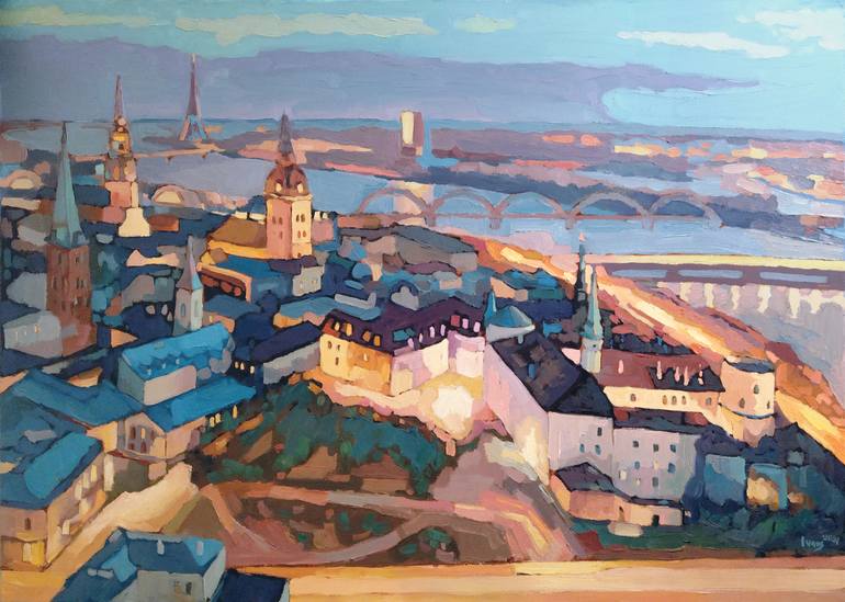 Evening over the Old Riga Painting by Ivan Onnellinen | Saatchi Art