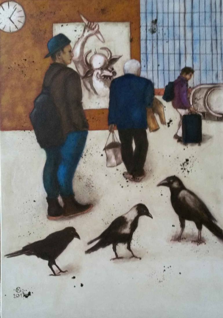 At The Escalator Painting by Klaus Gropper | Saatchi Art