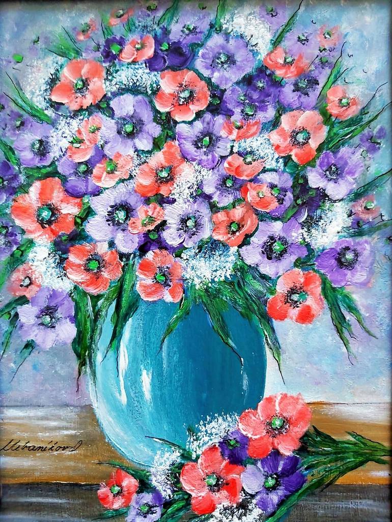 Still life with flowers 3.. Painting by Emilia Urbaníková | Saatchi Art