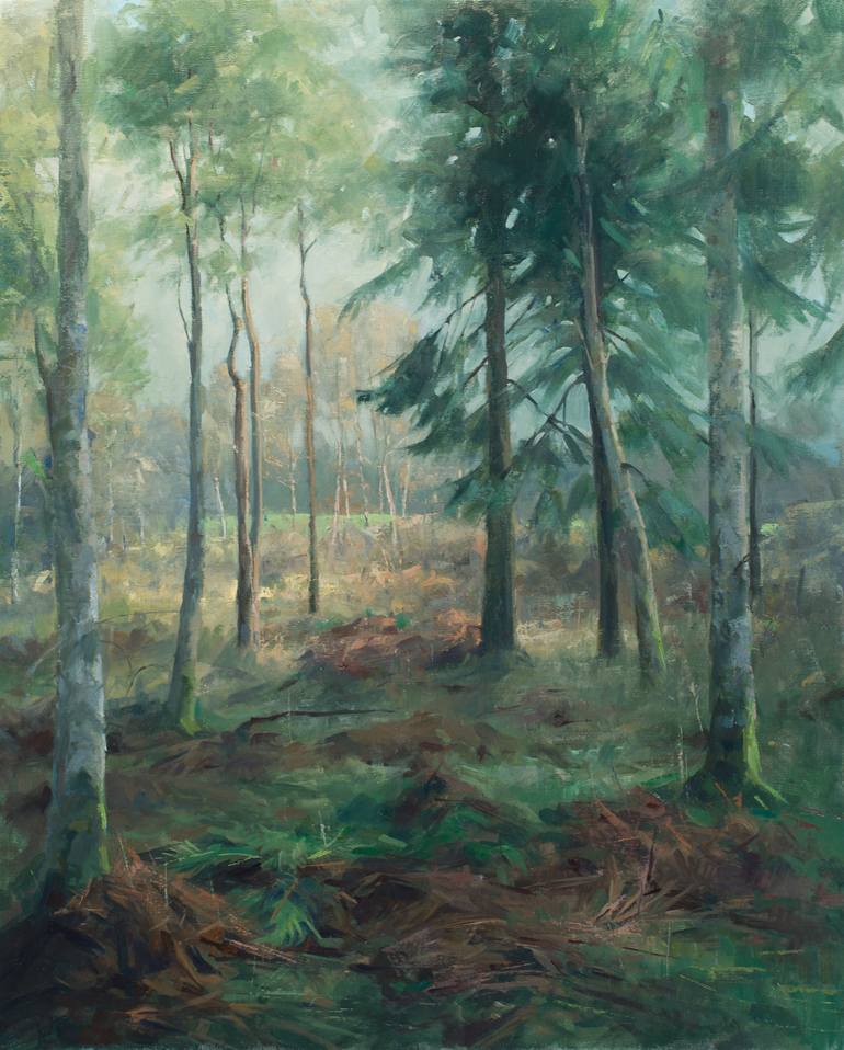 low light in winter trees Painting by Frances Bell | Saatchi Art