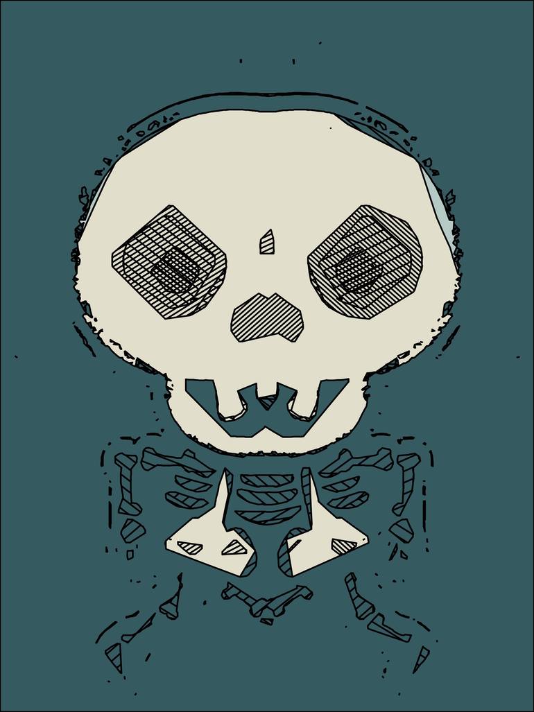 skull and bone graffiti drawing with green background Mixed Media by ...