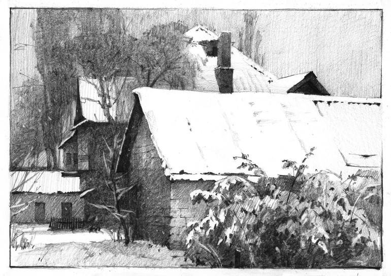 Snowy day Drawing by Anastasia Yaroshevich | Saatchi Art