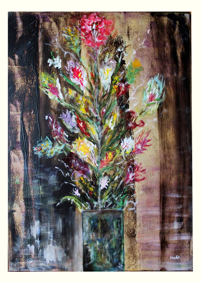 Flower´s Bouquet shown in a vase. Painting by Hector Gonzalez | Saatchi Art