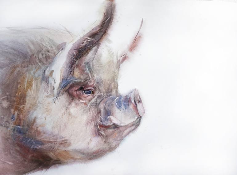 Big Pig Painting by Olga Peshkova | Saatchi Art