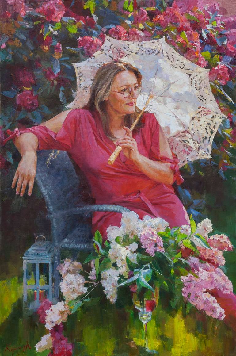 Aneta in a garden Painting by Aleksandr Korol | Saatchi Art