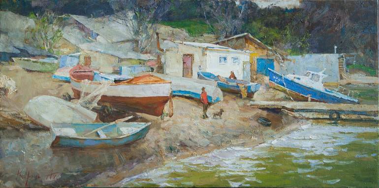 On the boat station Painting by Aleksandr Korol | Saatchi Art