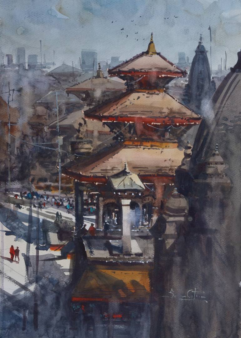 Patan durbar square Painting by Suresh Syangtan | Saatchi Art