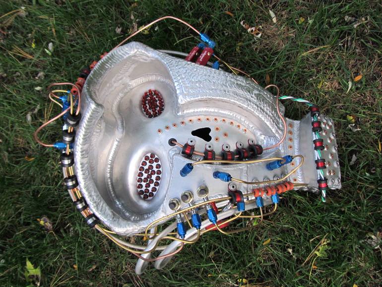 Battle Scar Robot Face Outdoor Sculpture by Richard Pauza | Saatchi Art