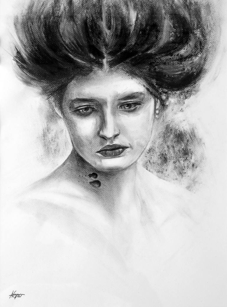 Unnamed 04, charcoal portrait. Drawing by Nuno Pinto | Saatchi Art