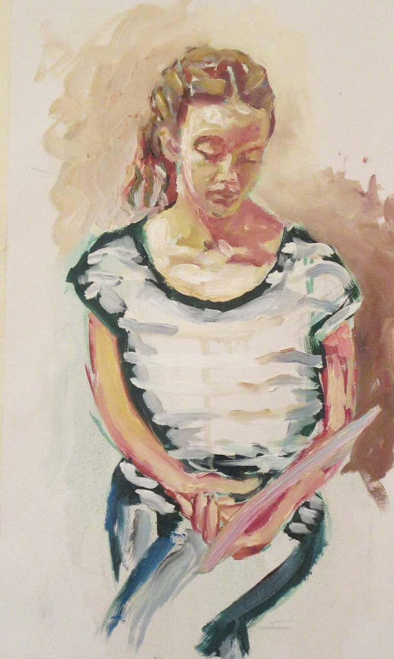 Hand held fan. Painting by shaul baz | Saatchi Art