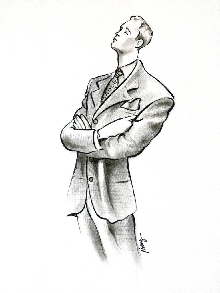 IBW2551 Check suit for NYTimes Drawing by Joshua Wong | Saatchi Art