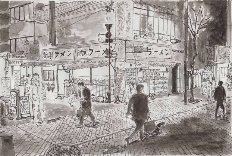 Tokyo street at night Drawing by Orlando Marin-Lopez | Saatchi Art