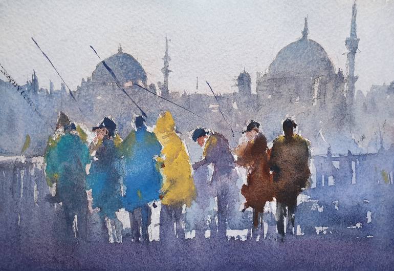 Instant Istanbul Galata Painting by Cihan Polat | Saatchi Art